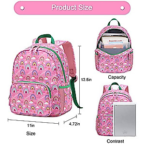 BUG Toddler Kids Backpack For Girls Boys, Cute Small Backpacks for Preschool and Kindergarten with Adjustable Padded Shoulder Straps, Pink Rainbow