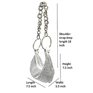 Multiway clutch metal mesh hobo bag evening purse for Cocktail Party Prom Wedding Banquet (White)