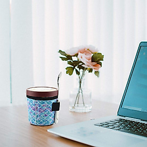 2 Pack Mermaid Pattern Print Size Ice Cream Sleeves Cozy Neoprene Cover with Spoon Holder Cover (Fish-Scale)