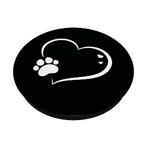 Cute Paw Print With Hearts Dog Mom On Black Background PopSockets Swappable PopGrip