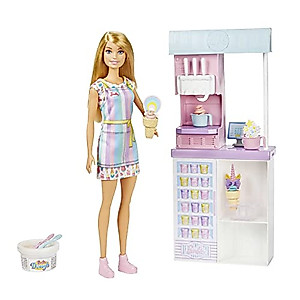 Barbie Careers Doll & Accessories, Ice Cream Shop Playset with Blonde Doll, Ice Cream Machine, Molds, Dough & More