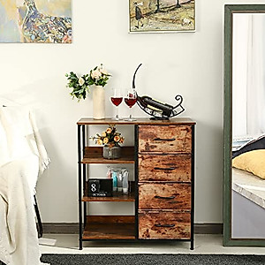 Vasfarok Nightstand End Table with Fabric Storage Drawer and Open Wood Shelf, Bedside Furniture with Steel Frame, Side Table for Bedroom, Dorm, Easy Assembly