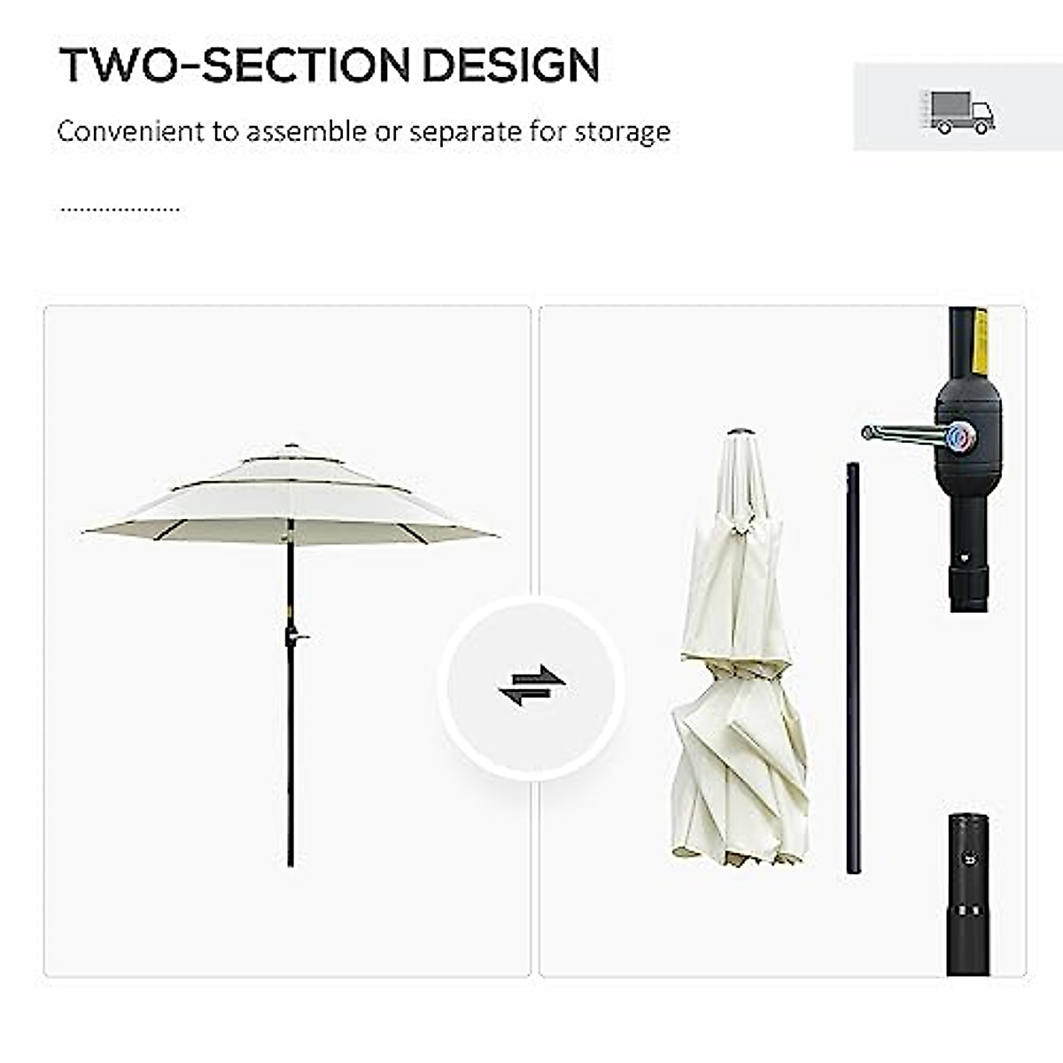Outsunny 9FT 3 Tiers Patio Umbrella Outdoor Market Umbrella with Crank, Push Button Tilt for Deck, Backyard and Lawn, Beige