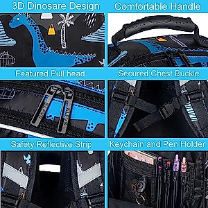 AGSDON 3PCS Kids Backpack Boys, 16" little Kid Dinosaur Preschool School Bookbag and Lunch Box