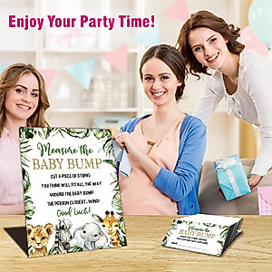 Baby Shower Games - Measure The Baby Bump Set - Greenery Floral Safari theme how big is mommy's belly - 1 Standing sign & 50 tickets - gender reveal party decorations & supplies -DWLK-A02