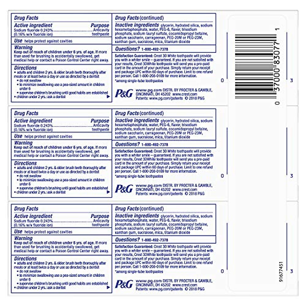 Crest 3D White Brilliance Blast Whitening Toothpaste, Energizing Mint, 3 Count