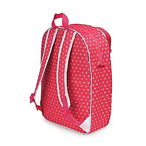 Badger Basket Delightful Doll Travel Backpack with Plush Friend Compartment – Perfect for 18-Inch Dolls with Stylish Pink Star Design
