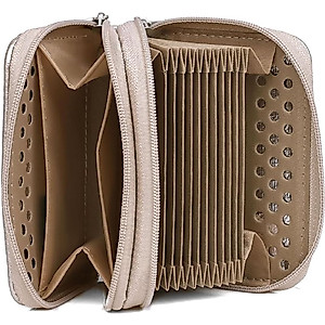 Buxton Womens RFID Accordion Double Zippered Wizard Credit Card ID Holder Travel Wallet (Black - Stripe)