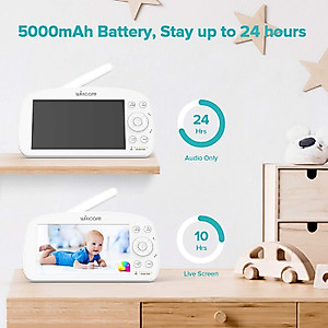 Baby Monitor, 5.5" 720P HD Display Video Baby Monitor with Camera and Audio, 5000mAh Battery, Remote Pan&Tilt&Zoom, Two-Way Talk,Temperature Monitor, Night Vision, Lullaby Player, 960ft Range