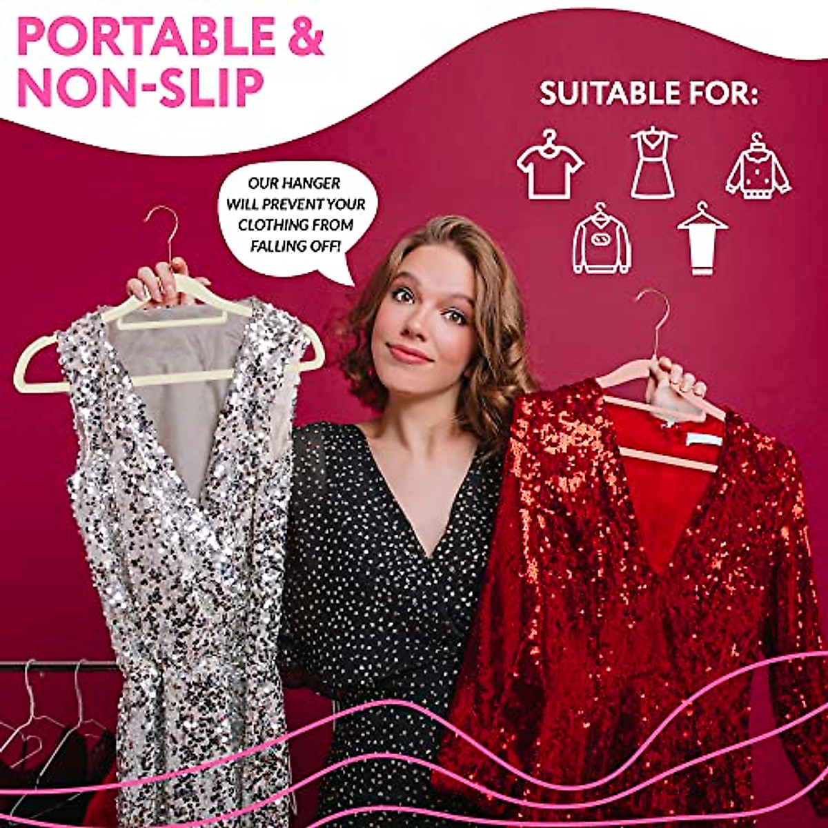 Amiff Rose Velvet Hangers 17.5". Pack of 10 Thin Hangers Non Slip Velvet for Any Clothing Style. Sturdy & Heavy-Duty Velvet Hanger 17.5 Inch Size. Portable Adult Velvet Clothes Hangers