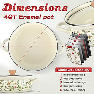Enamel Stock Pot with Lid, Floral Retro Cooking Pot for Stove Non Stick Soup Pot, Induction Pasta Pot, All Stove Compatible (STYLE1)