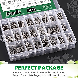 Keadic 325 Pcs 304 Stainless Steel #6#8#10 Self Tapping Screws Assortment Set Contains Round Head & Philips Flat Head & Wafer Head Self Drilling Screw Sheet Metal Screws