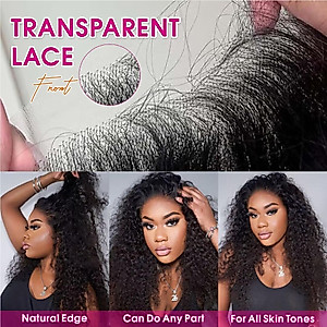 Juvid 13X6 Curly Lace Front Wigs Human Hair 13x6 HD Lace Jerry Curly Frontal Wig for Women 180% Density Glueless Kinky Curly Wigs Pre Plucked Wet and Wavy Deep Wave Wig Natural Black 24 inch