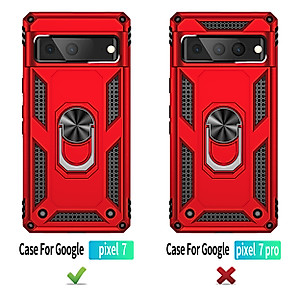 SunRemex for Google Pixel 7 Case with HD Screen Protector [2 Packs], [Not for Google Pixel 7 Pro ], Magnetic Ring Holder Kickstand,[Military Grade] Phone Case for Google Pixel 7 2022 (Red)