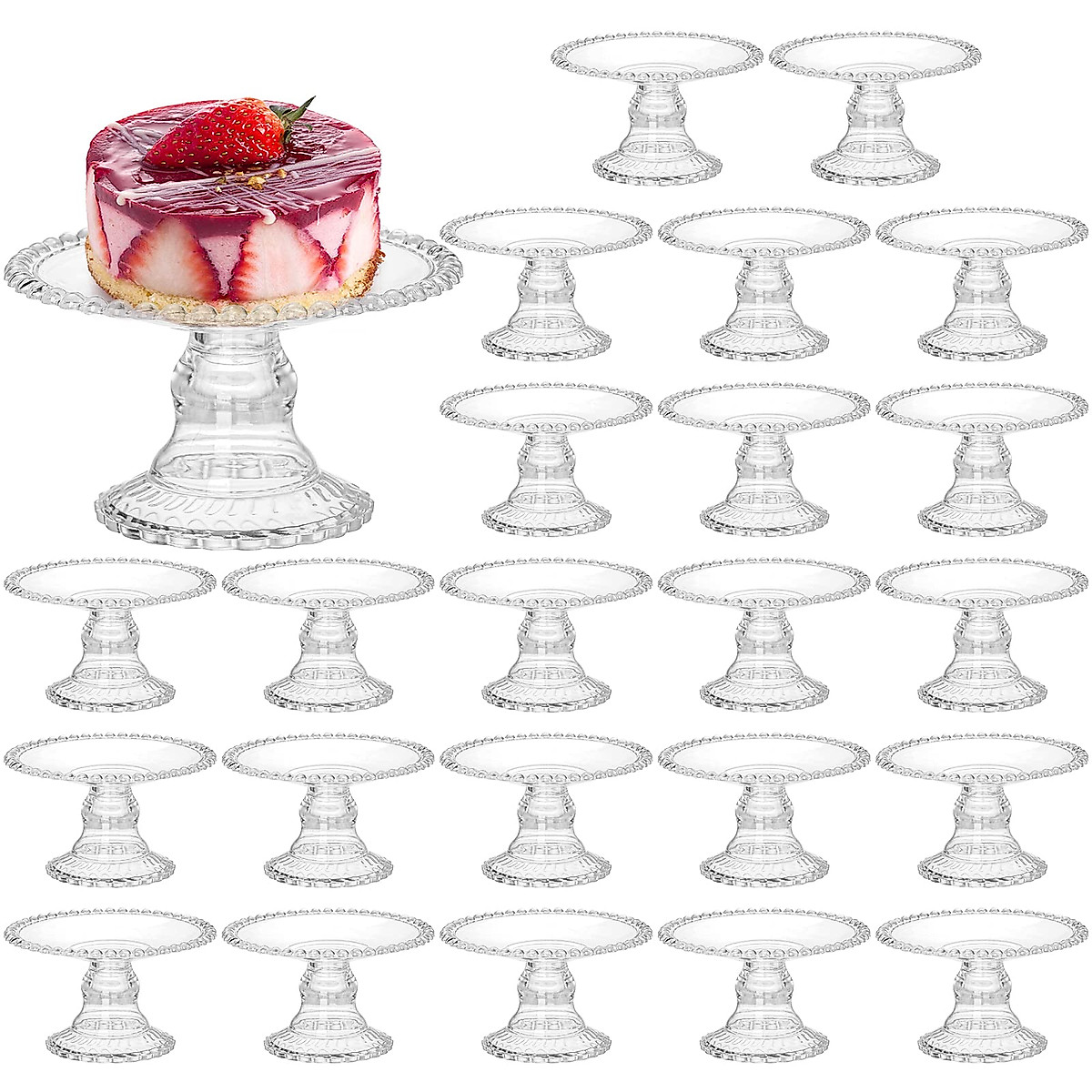 Hacaroa 24 Pcs Mini Cake Plate Stand, Plastic Single Cupcake Holder Serving Plate, Clear Small Dessert Display Stand Tray for Chocolate, Fruits, Baby Shower, Wedding, Birthday, Party