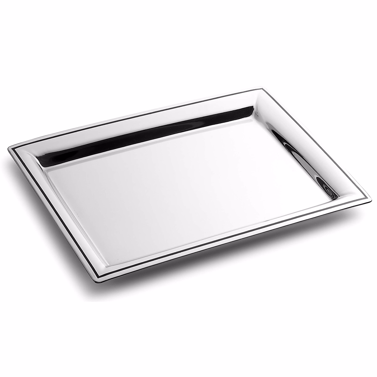 Royalty Art Fancy Serving Tray, 16” x 9.5”, Polished Silver Stainless Steel, Elegant Home Decor for Appetizers, Hor Dourves, Wine, and Event Hosting, Engraved Black Line
