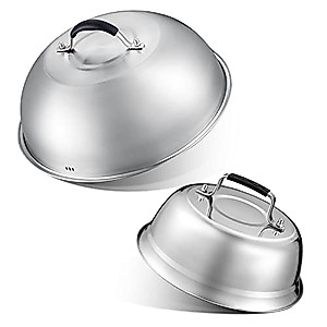 HOUSE AGAIN 2 Pack Cheese Melting Dome Set - 18/8 Stainless Steel Griddle Grill Accessories - Durable Round Basting, Steaming Cover - Heat Resistant Handle for Flat Top Griddle Grill Indoor/Outdoor