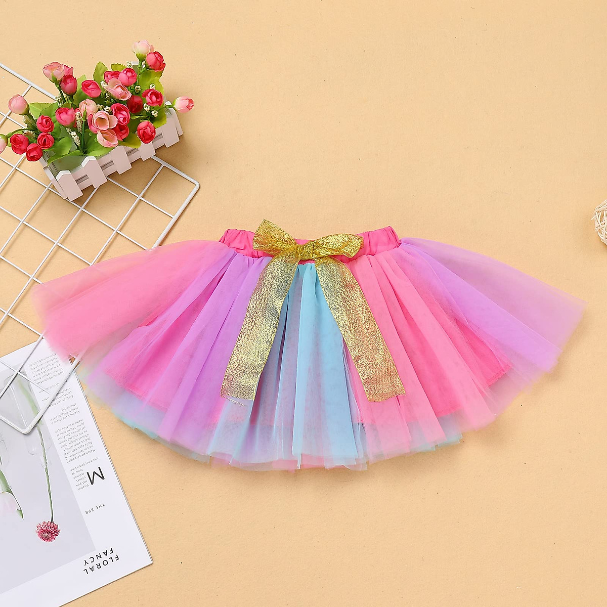 Pink Dinosaur Party Supplies 1ST Birthday Boho Rainbow Tutu Outfit for Baby Girl Wild One Year Old Party Cake Smash Photo Shooting Props Spring Easter Dress Headband Clothes Set Rose Gold 12 Months