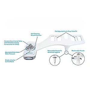 Brondell PureSpa Easy Bidet - Non-Electric Bidet Attachment with Self-Cleaning Nozzles, Adjustable Bidet Spray, and Pressure Controls