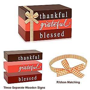 Thanksgiving Wooden Decor - 5 PCS Faux Decorative Book Stack & Turkey Truck Table Signs, Fall Tiered Tray Decor for Farmhouse Autumn Harvest Thanksgiving Decorations