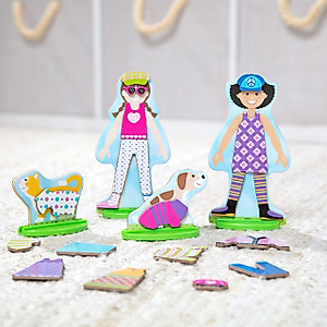 Melissa & Doug Best Friends Magnetic Dress-Up Wooden Dolls Pretend Play Set (78 pcs) - Dolls Dress-Up Play Set