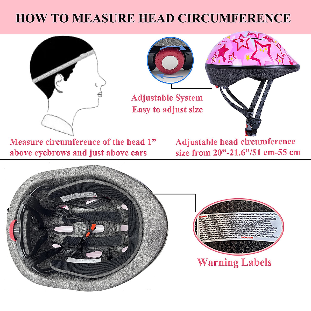 Asslen Kids Bike Helmet Suitable for Ages 3-8 Years Boys Girls, Adjustable Toddler Helmet with Knee Elbow Pads Wrist Guards Sports Protective Gear Set for Bike Bicycle Skateboard Scooter-Pink