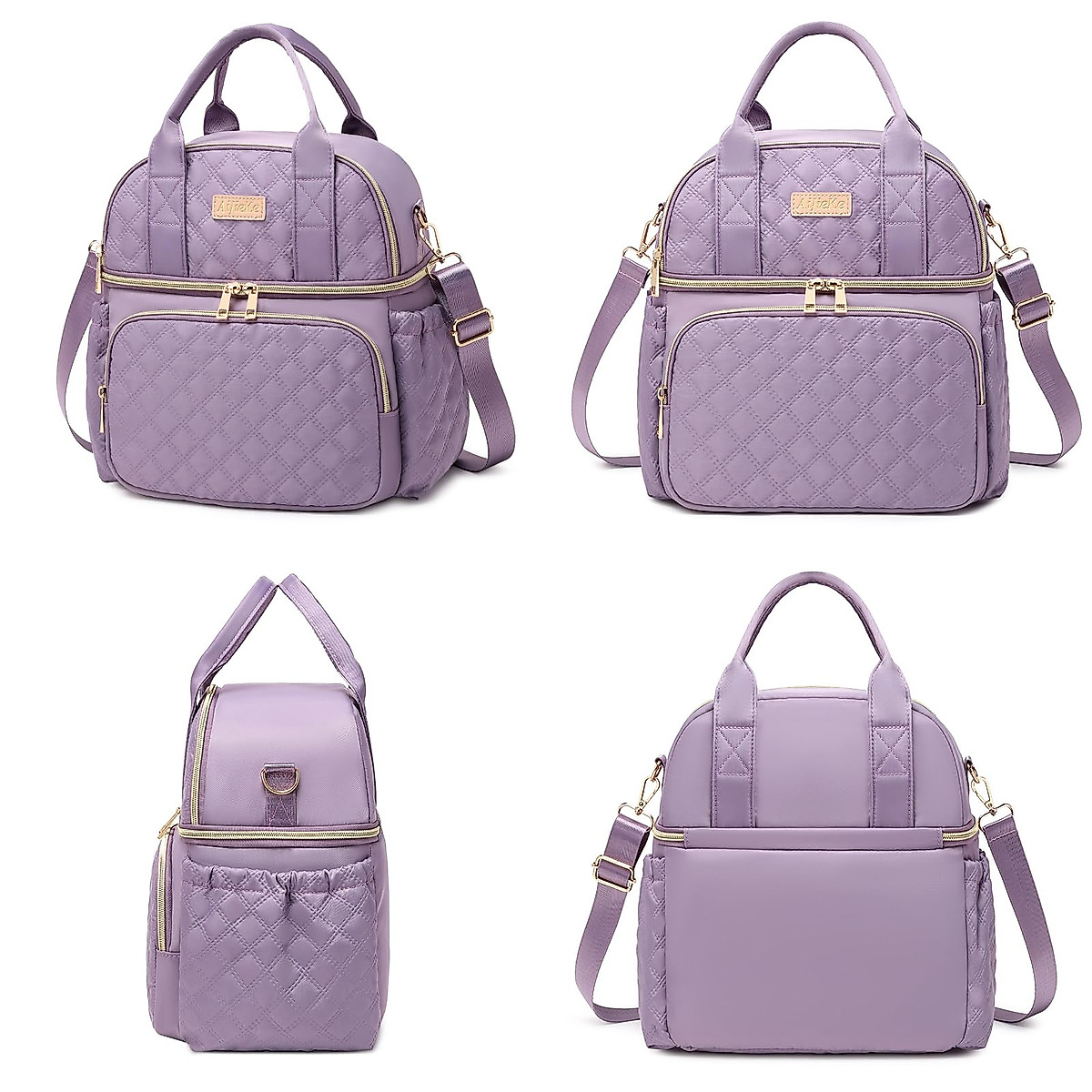 AIJIEKE Lunch Bag for Women, Work Lunch Box Insulated Lunch Bag, Double Deck Lunch Bag, Large Leakproof Lunch Tote Cooler Bag with Side Pockets & Adjustable Strap for Picnic, Light Purple