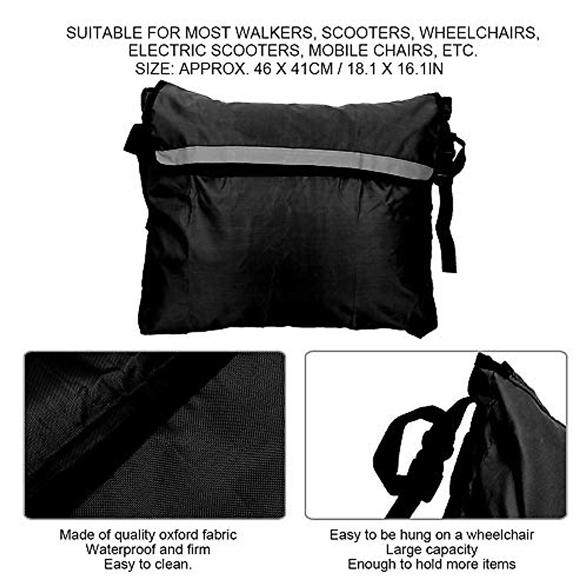 Wheelchair Side Bag Arm Rest Holder Pouch Wheel Chair Accessories Organizers Storage Bag for Elderly Seniors Adults Black