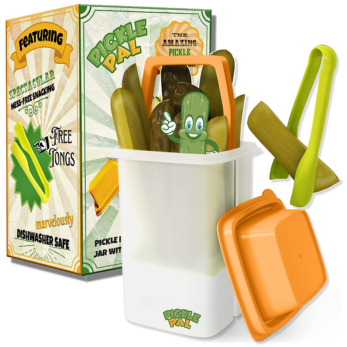 Pickle Container with Strainer Jar - Pickle Holder with Pickle Grabber | Jalapeno Container for Pickles, Olives, Cheese, Jalapenos | 40 oz Pickle Jar with Strainer Flip | Food Storage Containers with Lid | Pickle Pal