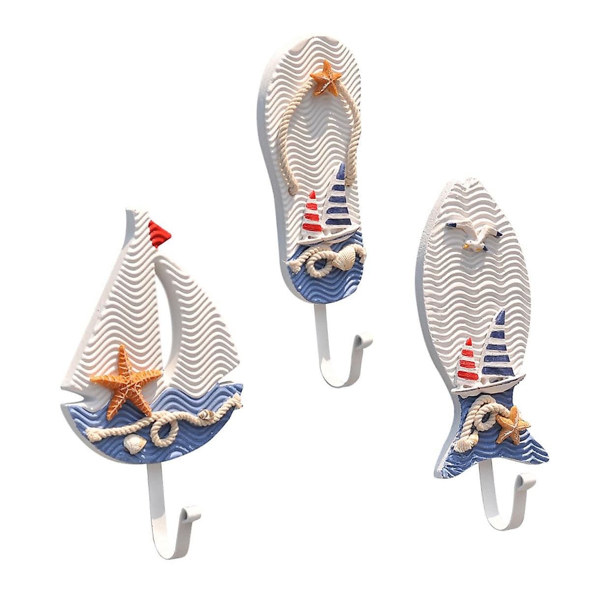 Hohopeti 3Pcs Ocean Theme Clothes Hooks Creative Hangers for Hats and Accessories Random Styles for Home Decor and Organization Nautical Inspired Wall Hooks