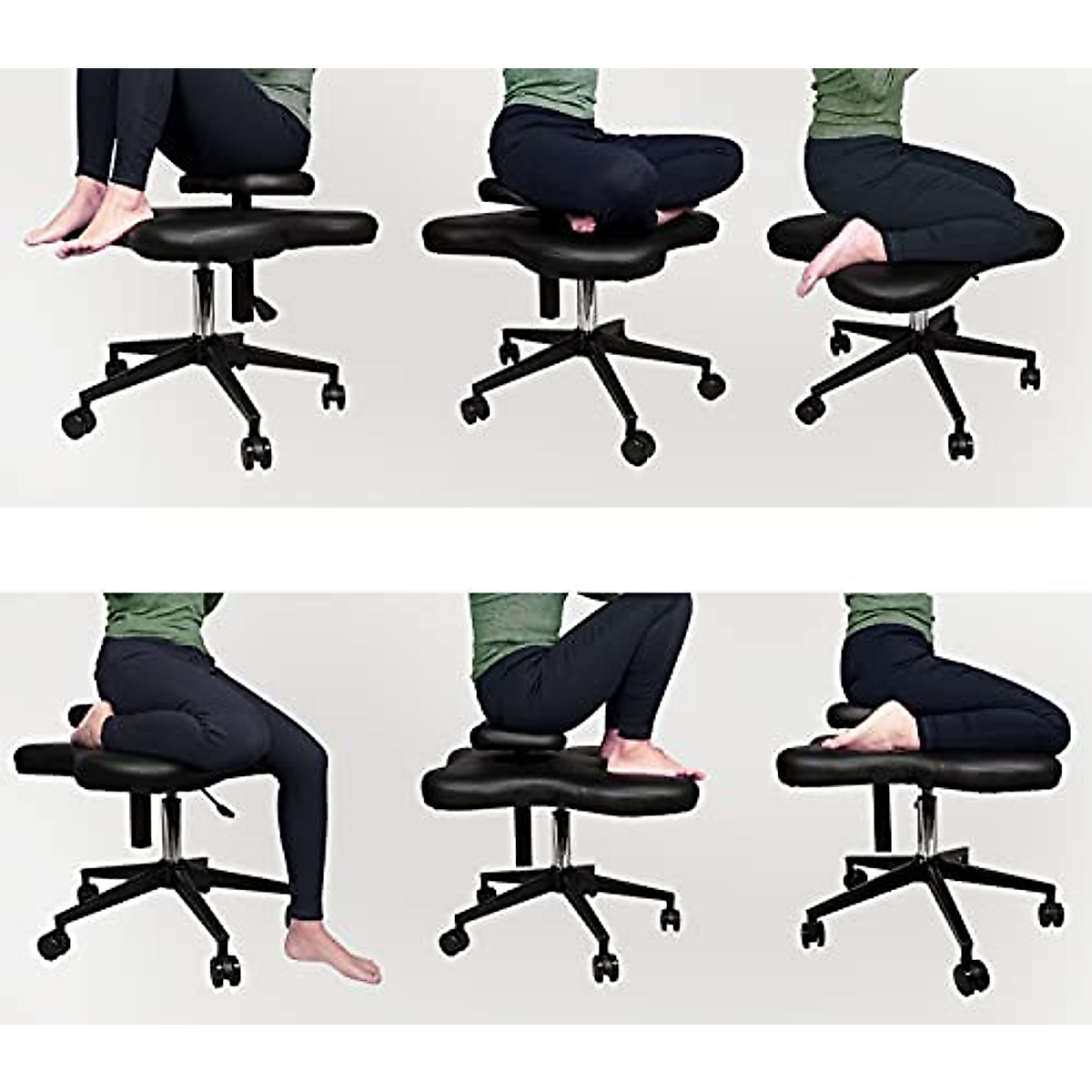 H&A Cross-Legged kneeing Chair for Office or Home, Meditation Seat for Reducing Back Pain, Ergonomic Posture Corrective Seat with Height Adjustable (Black), 26.5 inch x 23.5 inch