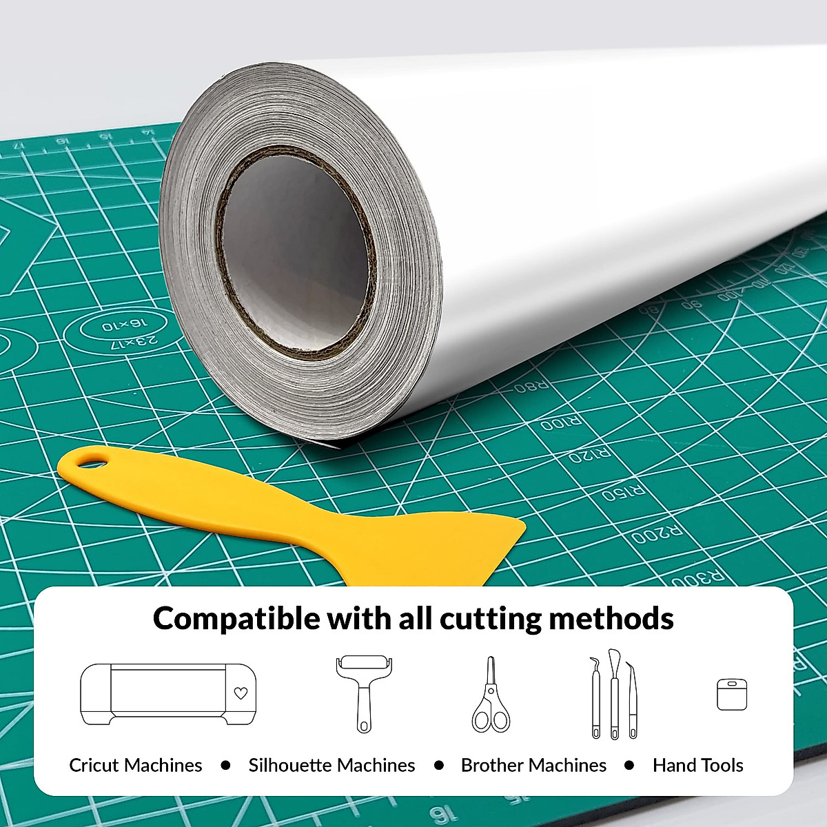 Reli. White Permanent Vinyl | 12" x 35 FT Roll (Glossy) | Scraper Tool Included | Adhesive Vinyl Compatible w/Cricut & Silhouette Cutting Machines | Vinyl Roll for Signs, Tumblers, Mugs, Cars & More