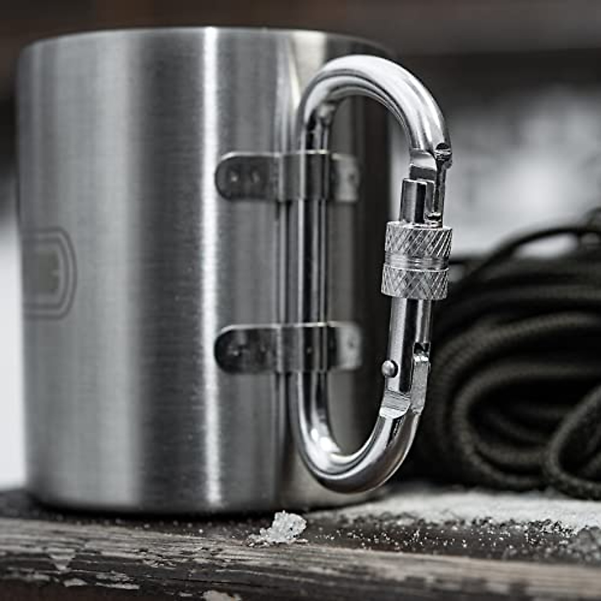 M-Tac 9.5oz Insulated Thermal Cup Mug - Double Wall Stainless Steel Thermo Tumbler with Collapsible Carabiner Handle - No Lid