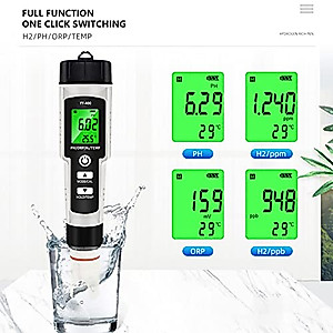 Digital Water Quality Tester, Four Functions in One, Pen Shaped Design, Detachable Design, LCD Digital Display for Measuring PH, ORP, H2 Hydrogen Content and Temperature Value
