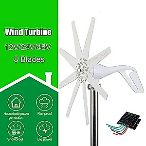 HUIZHITENGDA 3000W No Noise Wind Turbine MPPT Controller,12V/24V/48V Small Wind Turbine for Home Use for Outdoor Gardens(White,8 Blades),48v