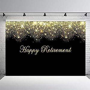 MEHOFOTO Black and Gold Happy Retirement Photo Studio Backdrop Black Glitter Golden Congrats Retirement Party Decoration Banner Photography Background 7x5ft