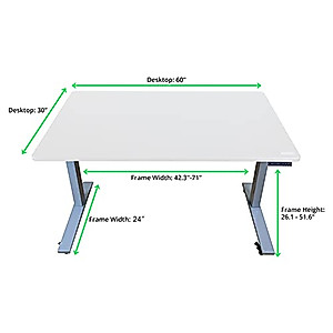 Rise UP Dual Motor Electric Adjustable Height Standing Desk Ergonomic sit Stand up Home Office Desk Modern Standup Computer Workstation (Gray Frame | 26.1-51.6" Height Range | White 60x30 Desktop)