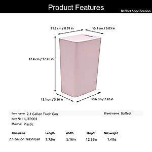 Baffect Small Trash Can with Lid Waste Basket Bathroom Garbage Can Dorm Room Essentials for Bedroom, Office, College-2.1 Gallon (Pink)