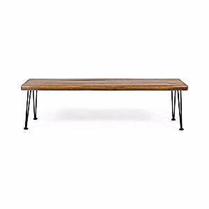 Christopher Knight Home Gladys Outdoor Modern Industrial Acacia Wood Bench Hairpin Legs, Teak and Rustic Metal