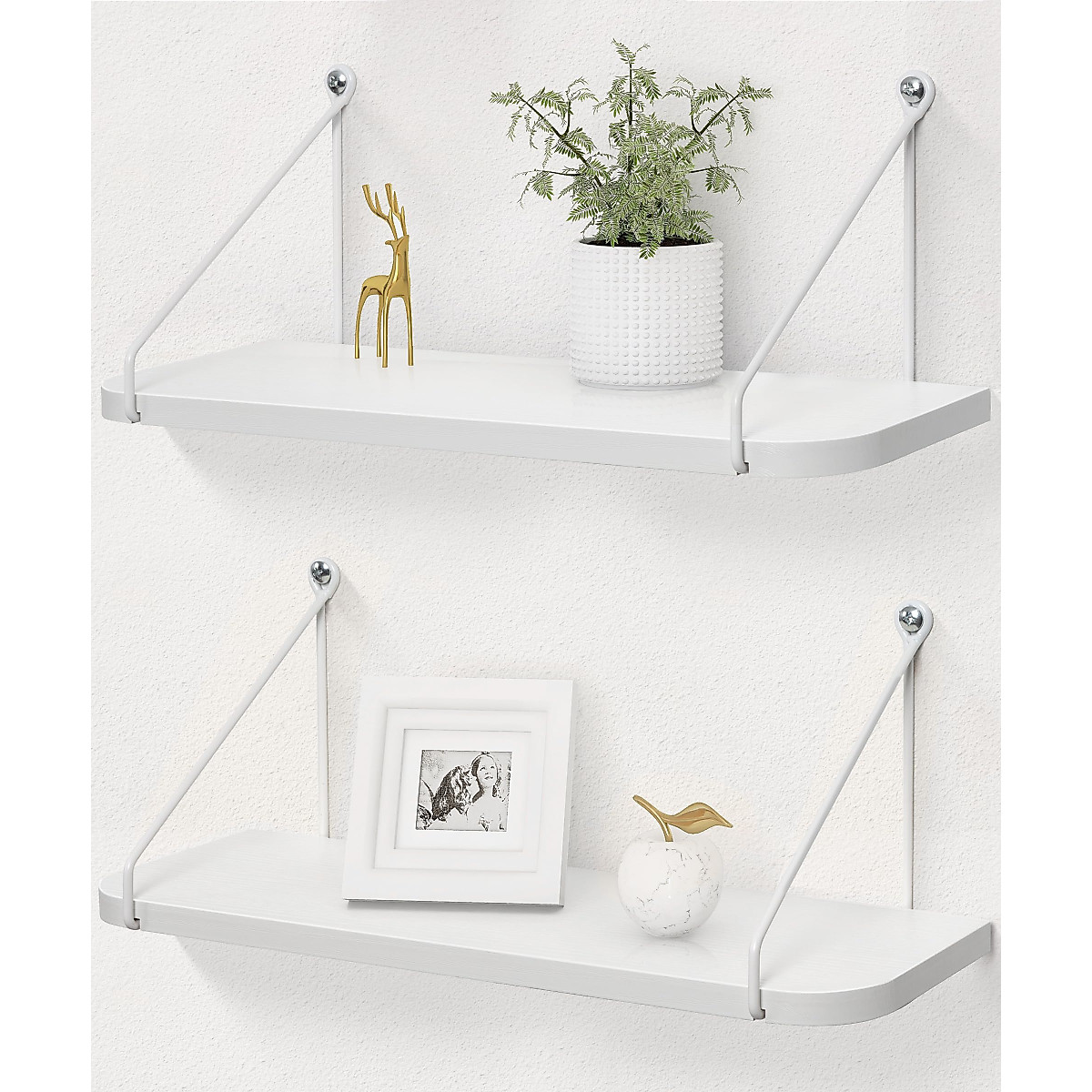 Afuly White Shelves for Wall, Floating Shelf Bathroom, Wall Mounted Shelves for Bedroom Living Room, Over Toilet Shelves Storage Display Organizer Modern Home Decor, 16inch Set of 2