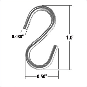 Clip Strip 100 Pack S Hooks, 1" S Hooks for Hanging Plants, Kitchen Utensils, Clothes, Jewelry, Keys, DIY Crafts, Signs and Displays in Retail Stores, SH-100