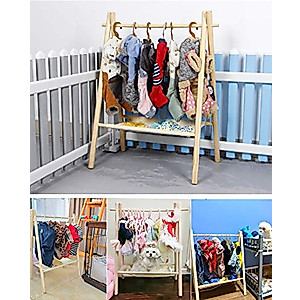 Morimoe Garment Rack for Pets/Dolls/Baby, Hanger Rack, Dress up Storage, Clothes Organizer, Wooden (Beige, Large)