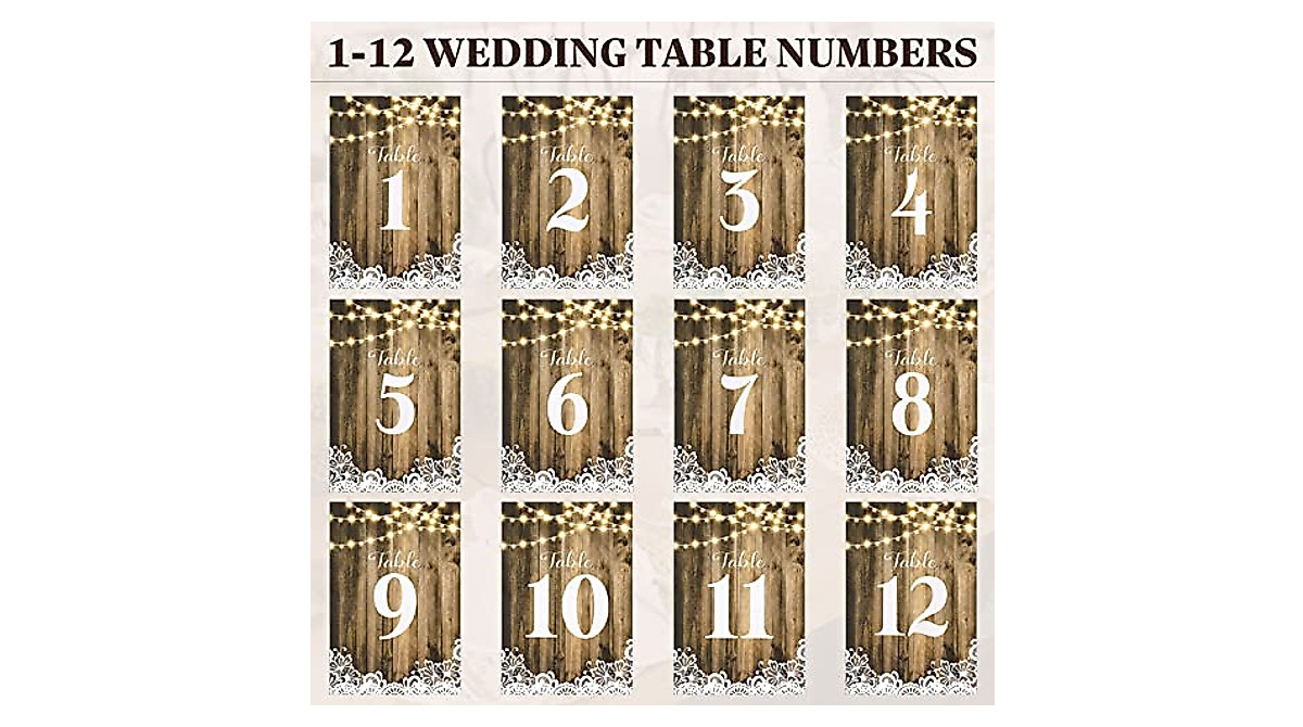 Rustic Table Number Signs 1-12 for Weddings & Events