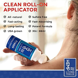 HEMP LIVING Freeze Nano Hemp Extract Roll On, Cold Therapy, Roll On for Muscles and Joint Strain, 3 oz Roll on Bottle (750 mg)