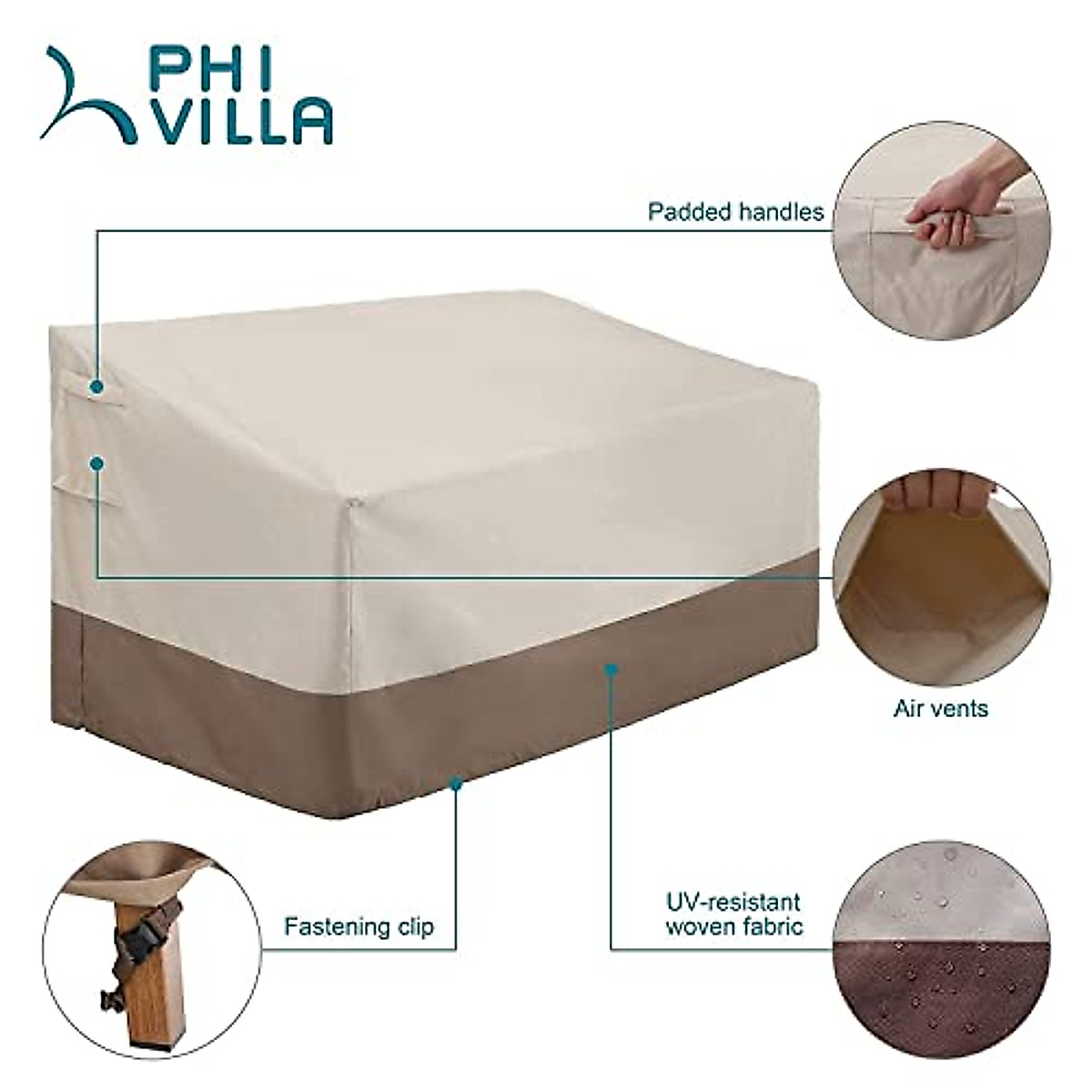 PHI VILLA Patio Loveseat Bench Covers & Deep Seating Chair Cover, Outdoor Patio Furniture Cover Set for Patio Lawn Garden
