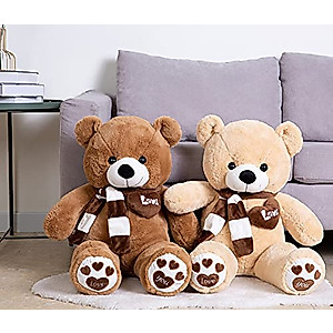 YunNasi Big Teddy Bear Stuffed Animal Plush Teddy Bear with Scarf for Children Girls Girlfriends (31 Inches, Dark Brown)