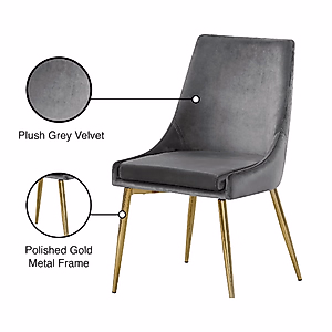 Meridian Furniture Karina Collection Modern | Contemporary Velvet Upholstered Dining Chair with Sturdy Metal Legs, Set of 2, 19.5" W x 21.5" D x 33.5" H, Grey