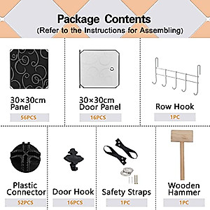 C&AHOME Cube Storage Organizer, 16-Cube Storage Shelving with Doors, Modular Book Shelf, Plastic Shelves Organizing Units, Ideal for Bedroom Living Room 48.4" L × 12.4" W × 48.4" H Black SHS3016B-DOOR