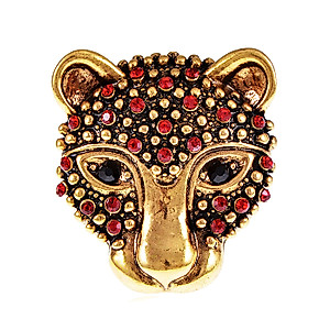 Alilang Antique Golded Tone Ruby Red Crystal Rhinestones Cheetah Feline Stretch Ring