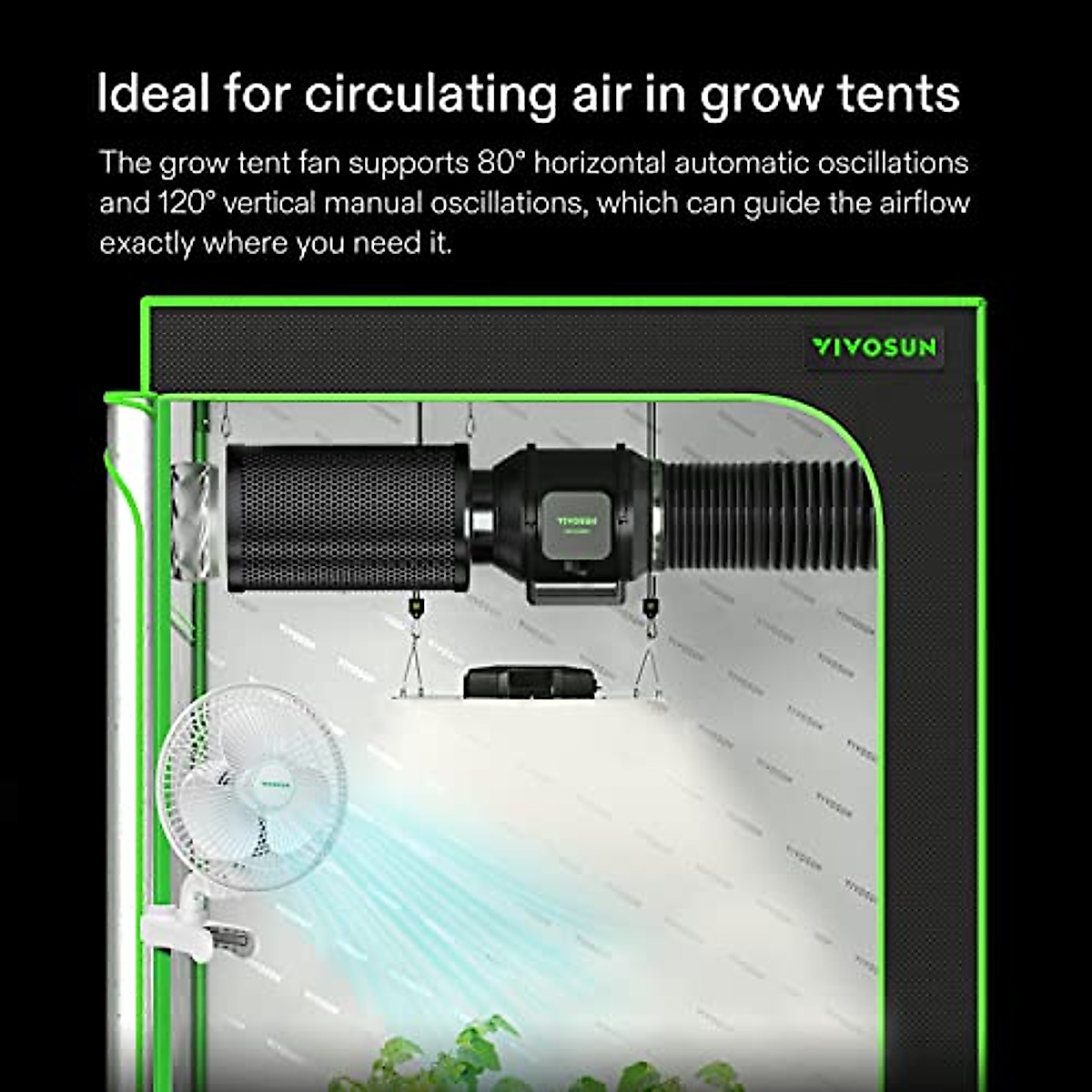 VIVOSUN AeroWave A6 Grow Tent Clip Fan, Patented Portable Auto Oscillating Fan 6” with 2-Speed, Strong Airflow but Low Noise, and Fully-Adjustable Tilt for Hydroponic Ventilation, White